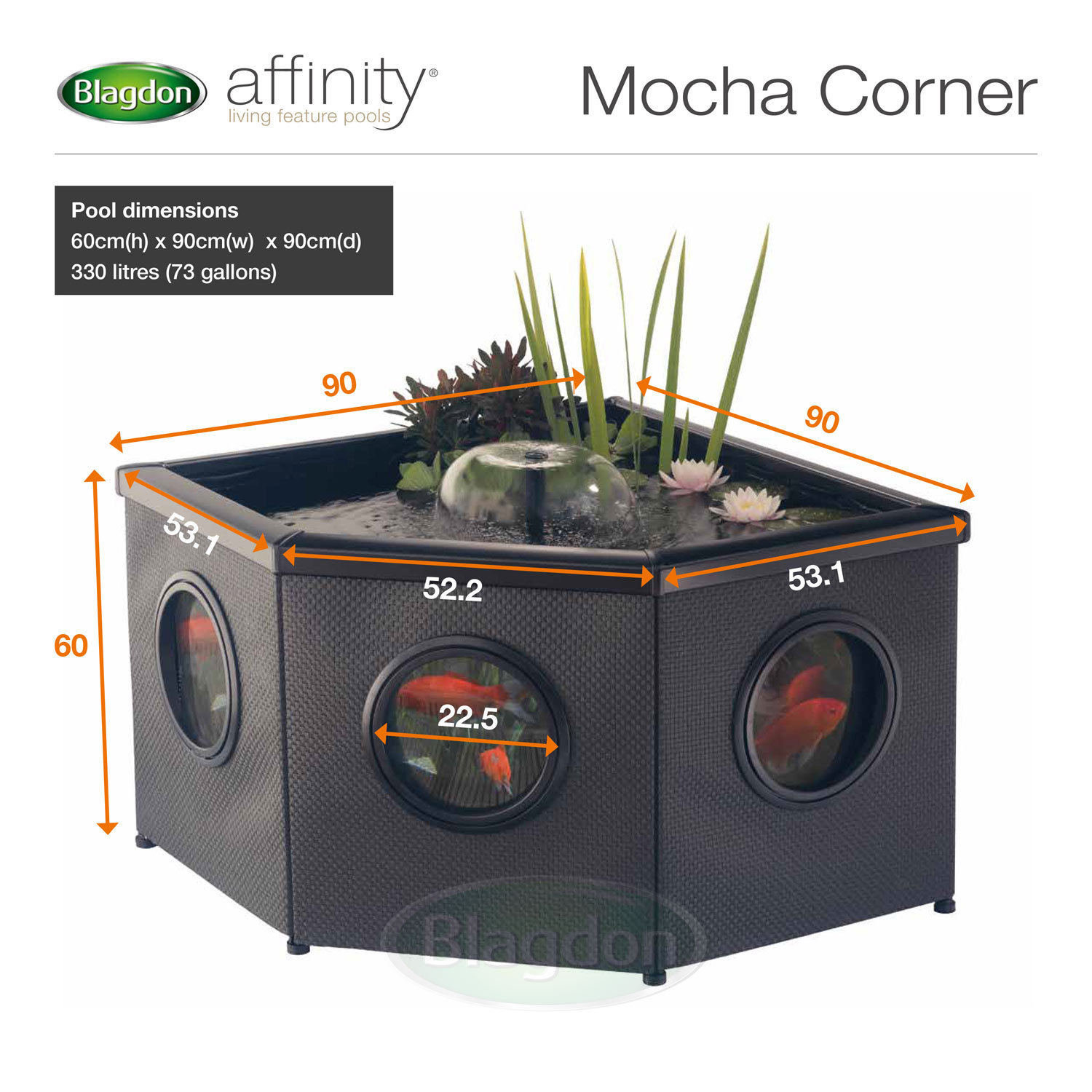 Affinity Mocha Corner Pool (Inpond 5-in-1 3000 UVC included) | Blagdon ...
