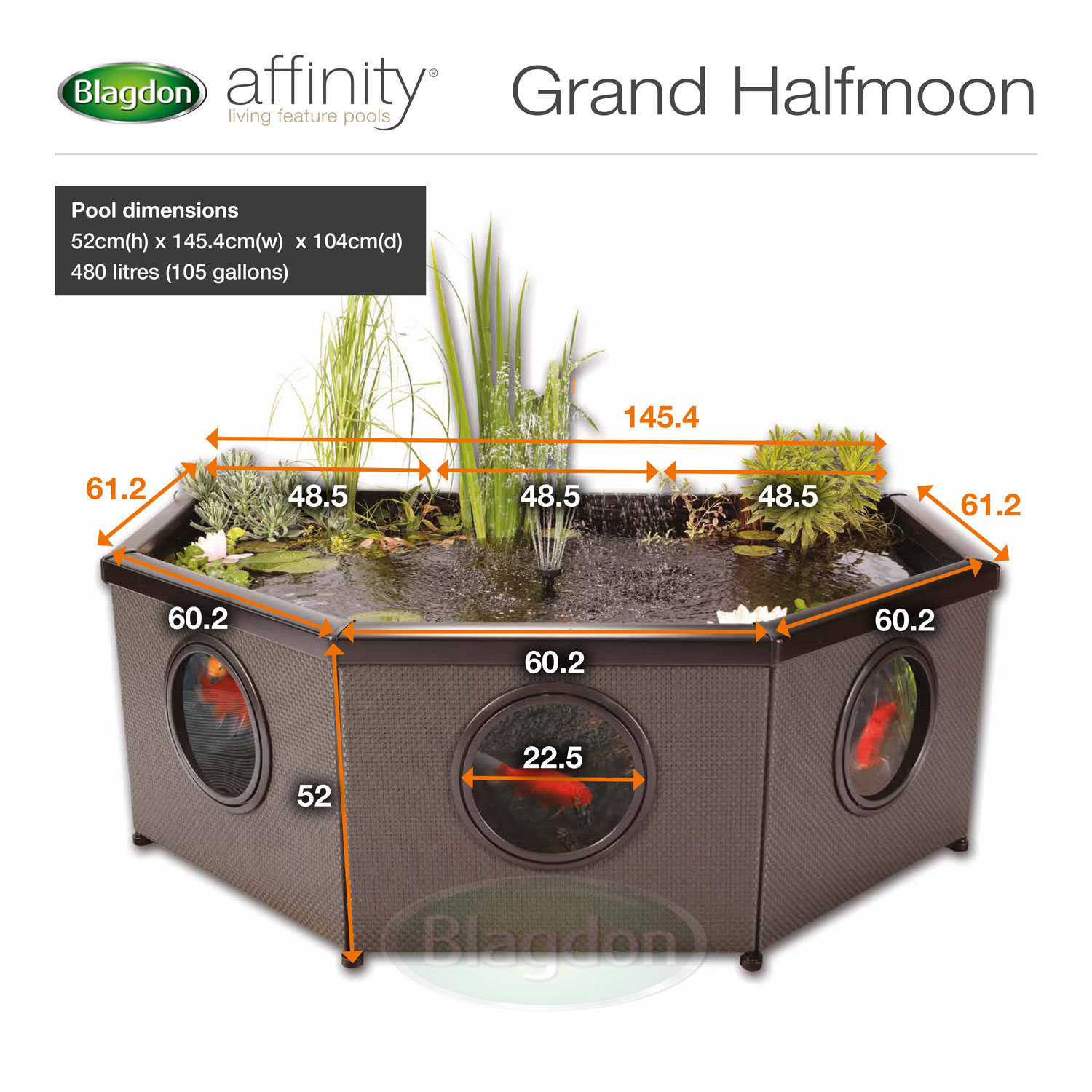 Affinity Grand Half Moon Pool (Inpond 5-in-1 3000 UVC included ...